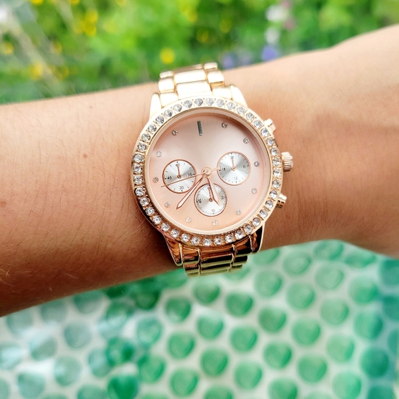 Accessories | Classic Rose Gold Rhinestone Watch | Poshmark